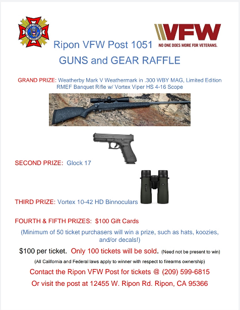 Ripon VFW Post 1051 Guns and Gear Raffle. Four chances to win. 100 ...